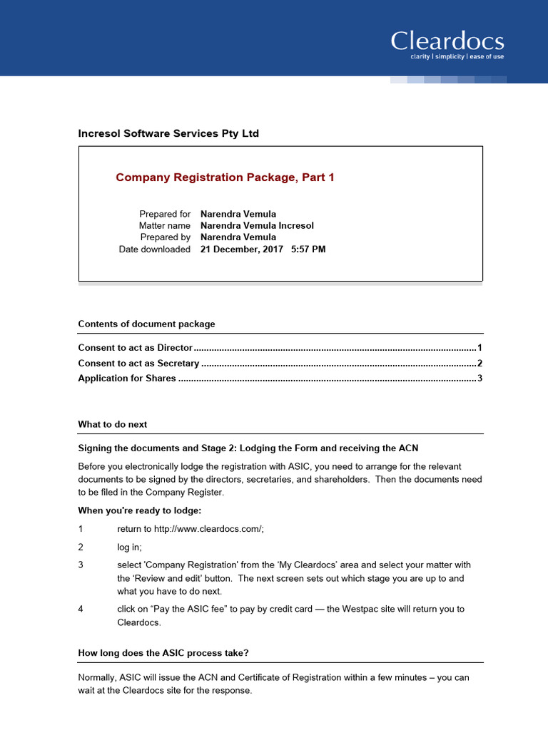 Company Registration Package, Part 1 | PDF