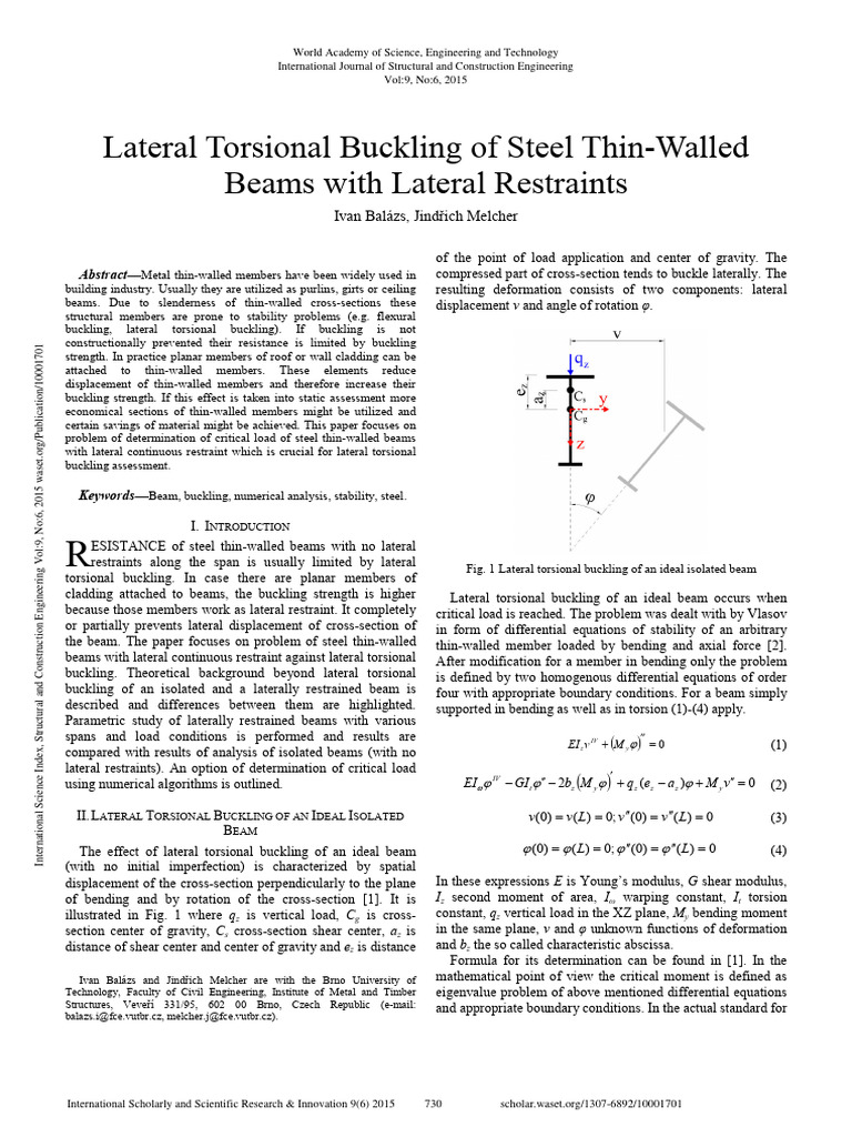 Lateral Torsional Buckling of Steel Thin-Walled Beams With Lateral Restraints | PDF | Buckling ...