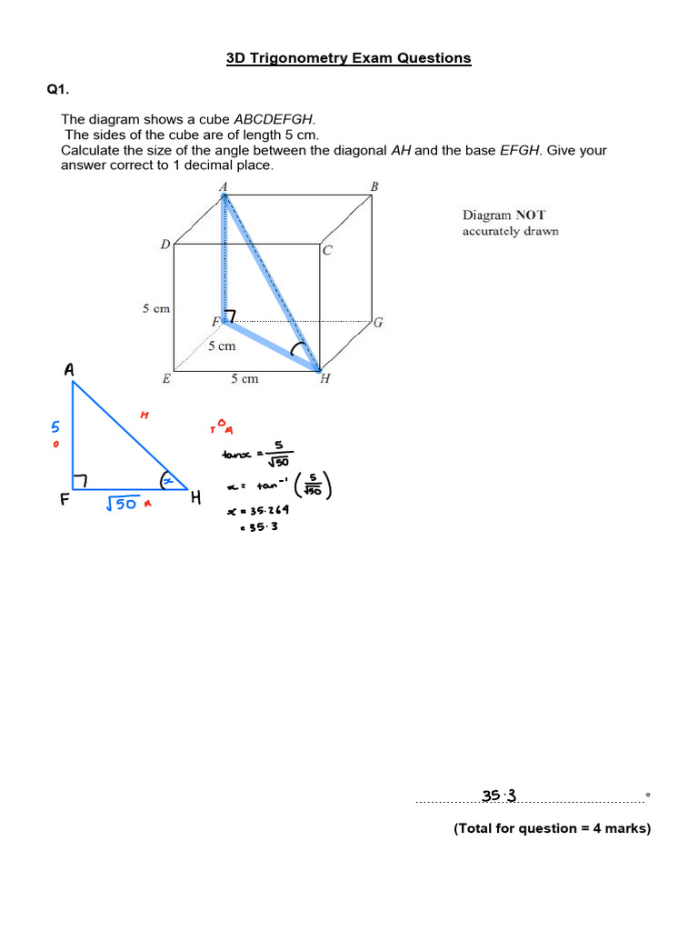 3D Trigonometry Exam Questions | PDF