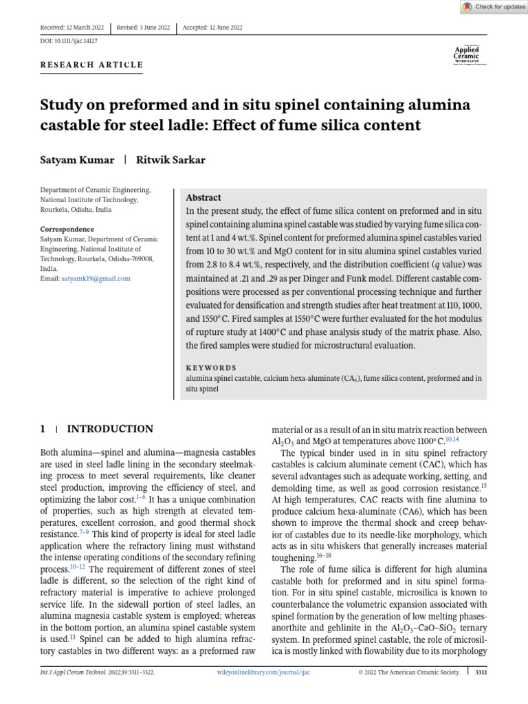 Int J Applied Ceramic Tech - 2022 - Kumar - Study On Preformed and in ...
