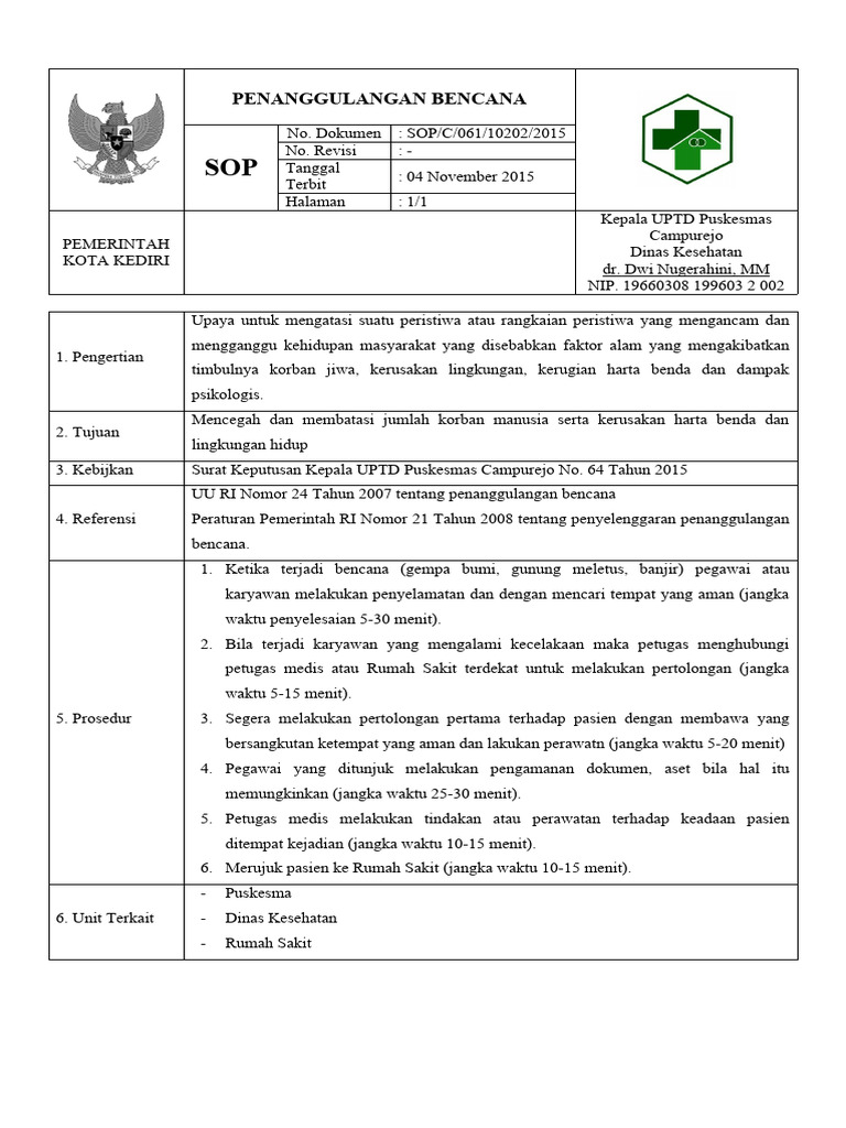 Sop Penanggulangan Bencana | PDF