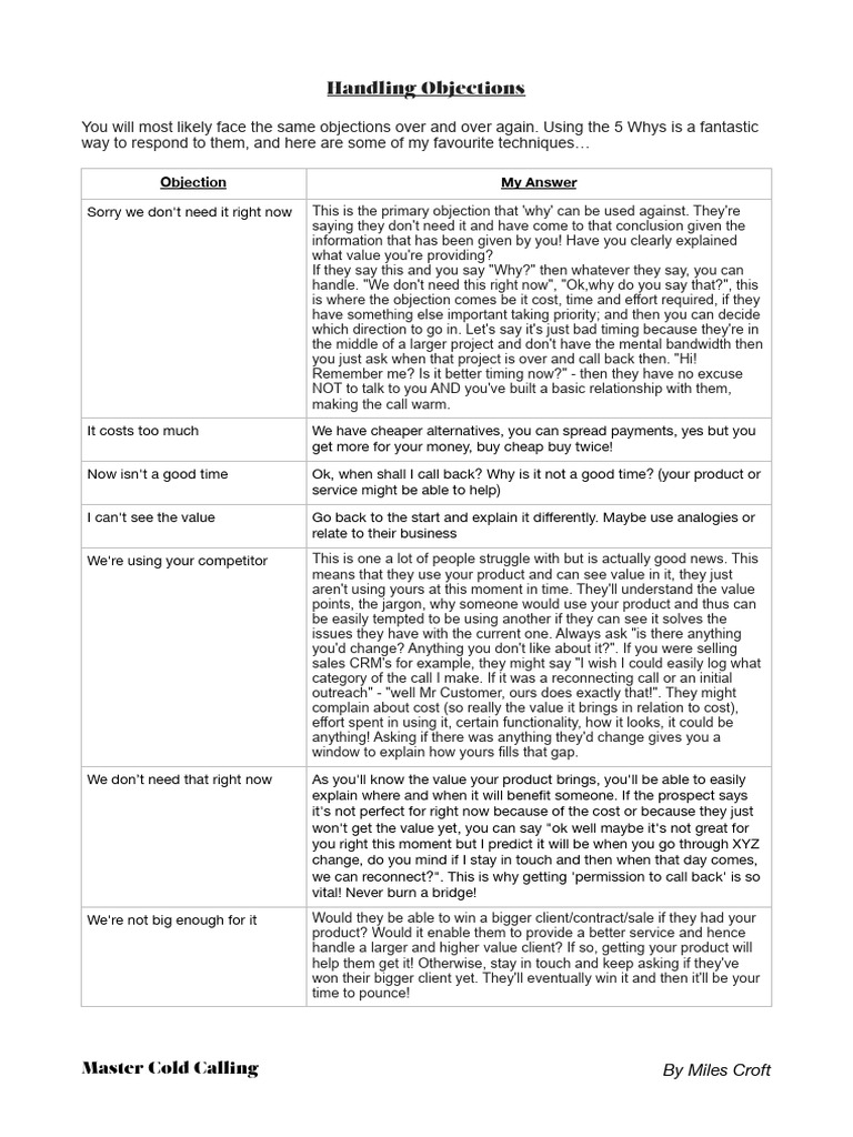 Overcoming Sales Objections Guide | PDF