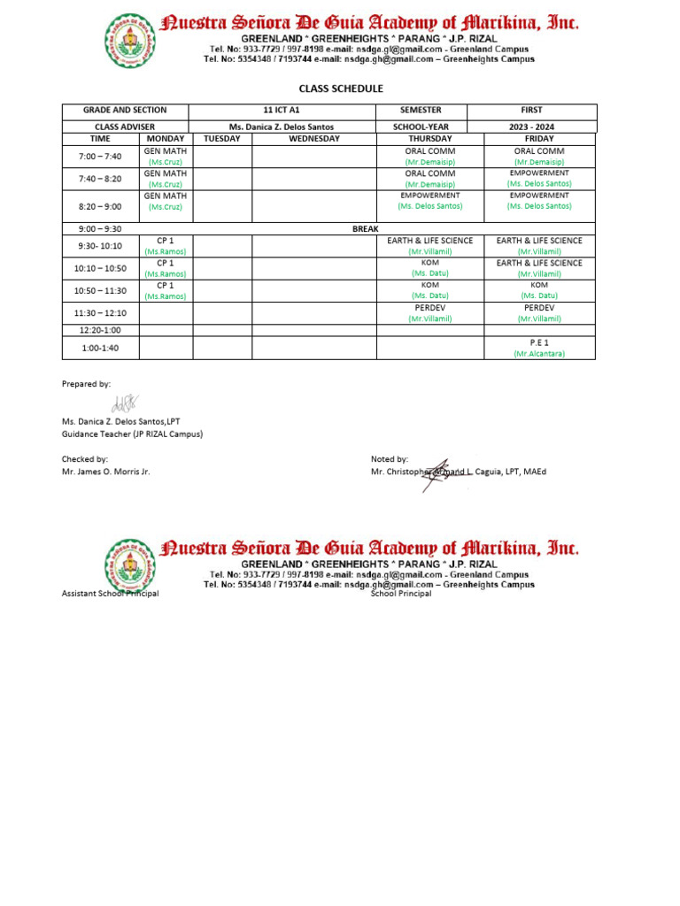 Individual-Class-Schedules-First-Semester-23-24 11icta1 | PDF | Schools | Educational Institutions