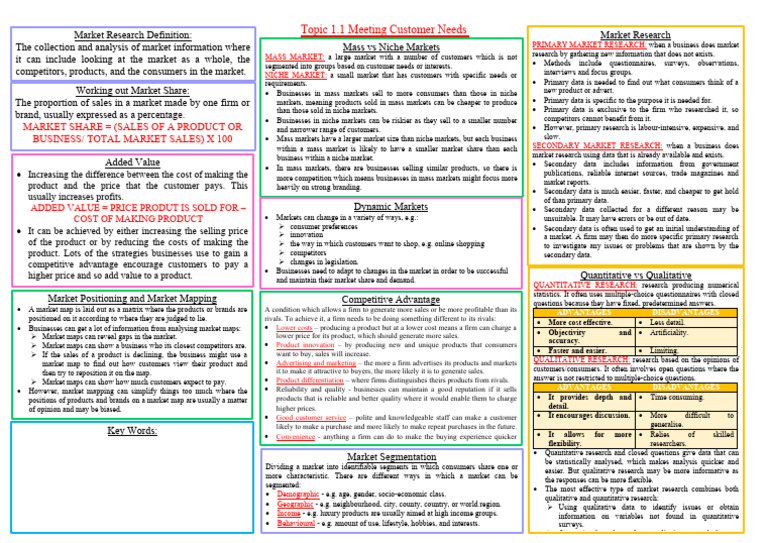 1.1 Meeting Customer Needs | PDF | Marketing Research | Qualitative ...