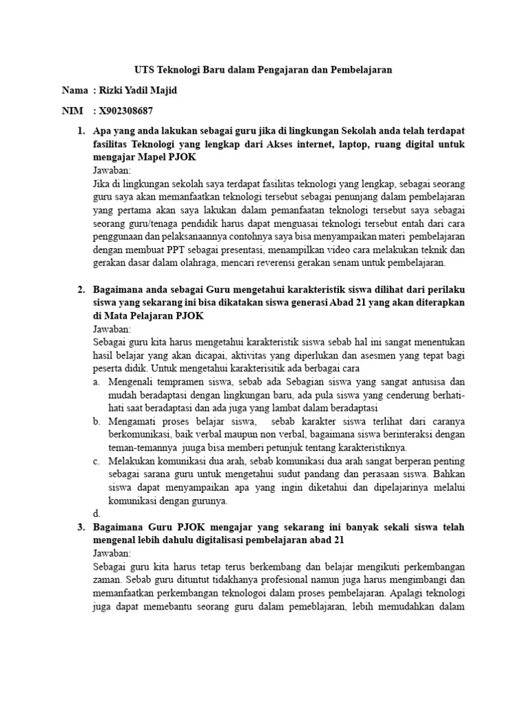 UTS Teknologi Baru Dalam Pengajaran Dan Pembelajaran | PDF | Karier & Perkembangan