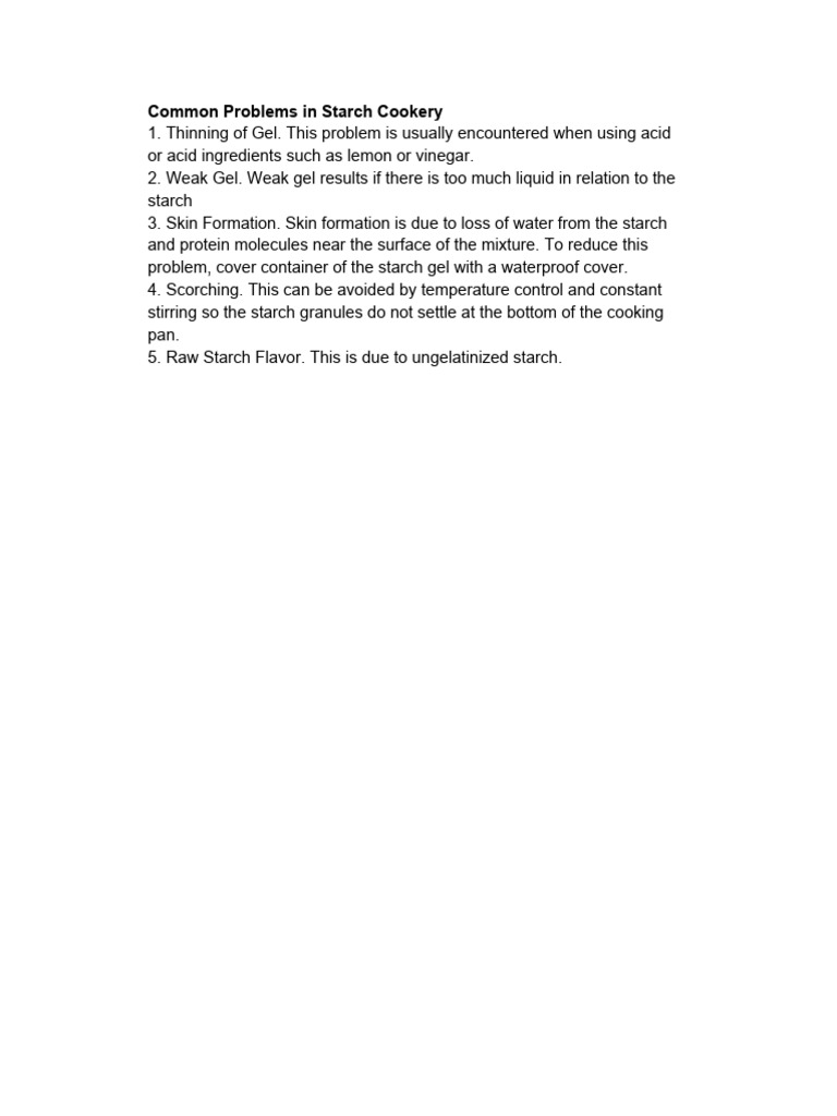Common Problems in Starch Cookery | PDF