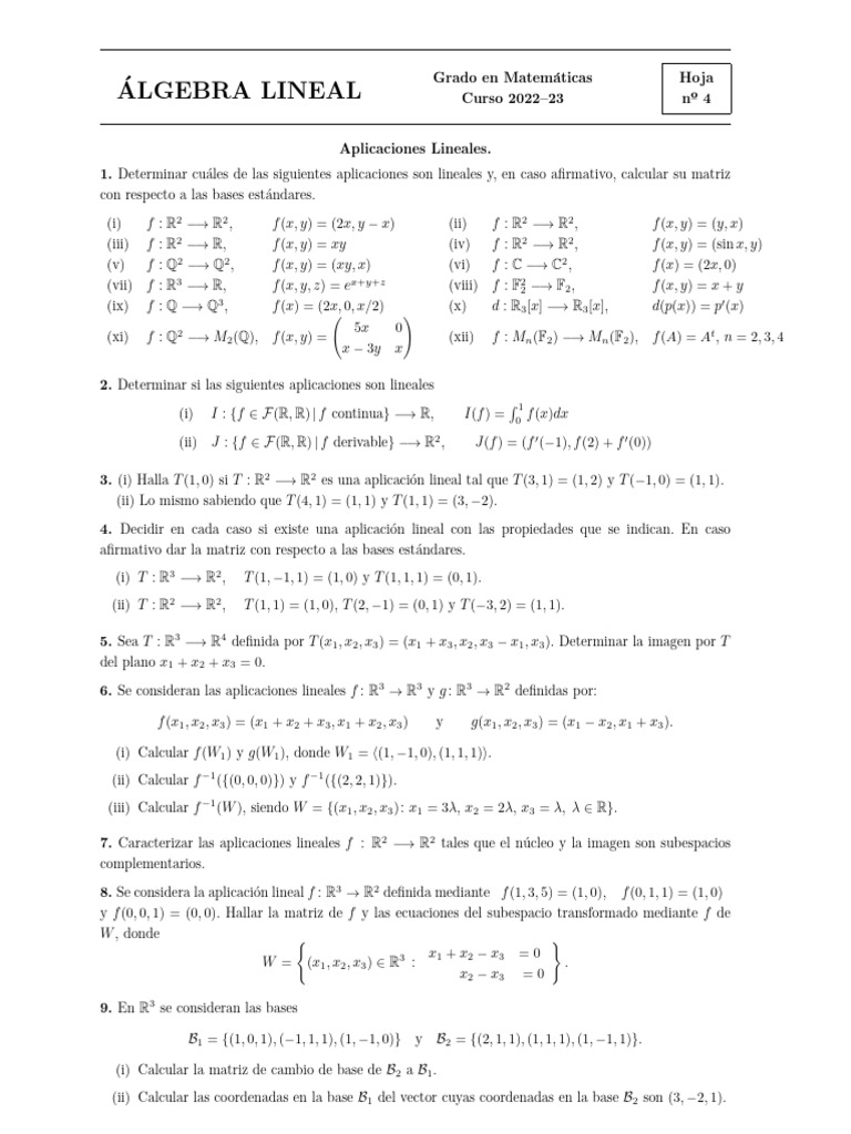 Algebra Lineal | PDF | Mapa lineal | Espacio vectorial