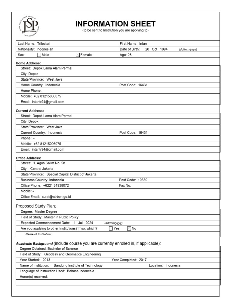 JSP Information Sheet | PDF