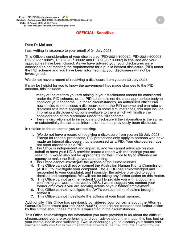 Ombudsman Ref - 2023-104906 (SEC OFFICIAL-Sensitive) Ombudsman Ref ...
