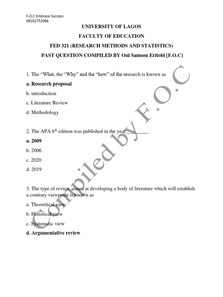 Fed321 Past Question - Foc | PDF | Sampling (Statistics) | Scientific Method