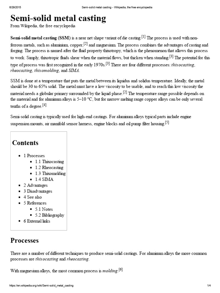 Semi-Solid Metal Casting - Wikipedia, The Free Encyclopedia | PDF ...