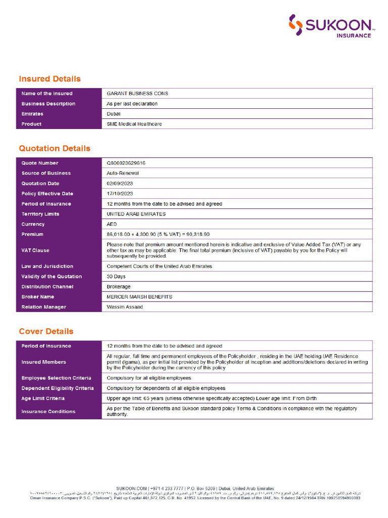 TOB - Sukoon | PDF | Insurance | Health Care