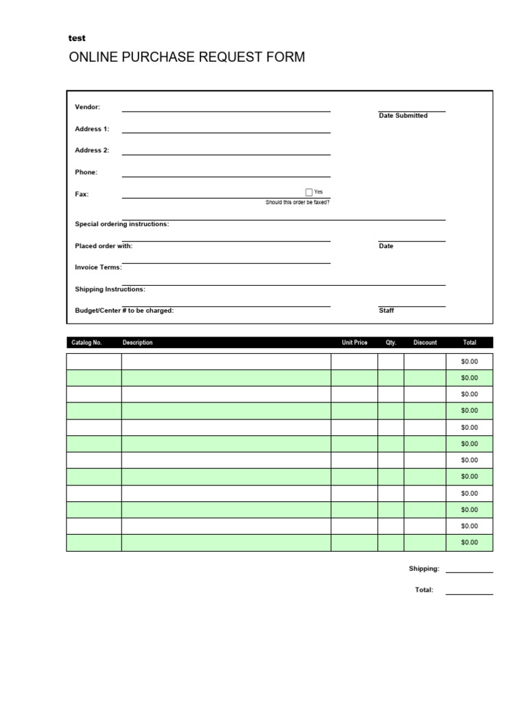 Purchase Request Form Template - Distributed | PDF