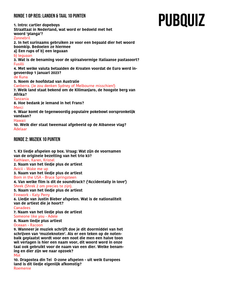 Pub Quiz | PDF