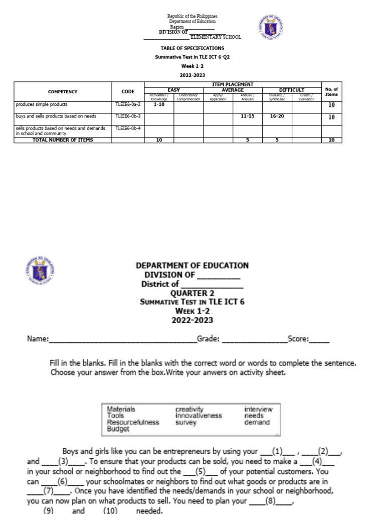 ST1 - Tle Ict 6 - Q2 | PDF | Business Process | Human Communication