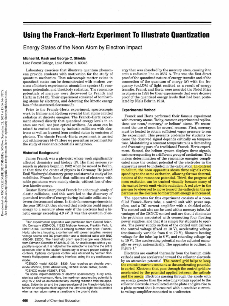 Frank-Hertz Experiment To Illustrate Quantization | PDF | Vacuum Tube ...