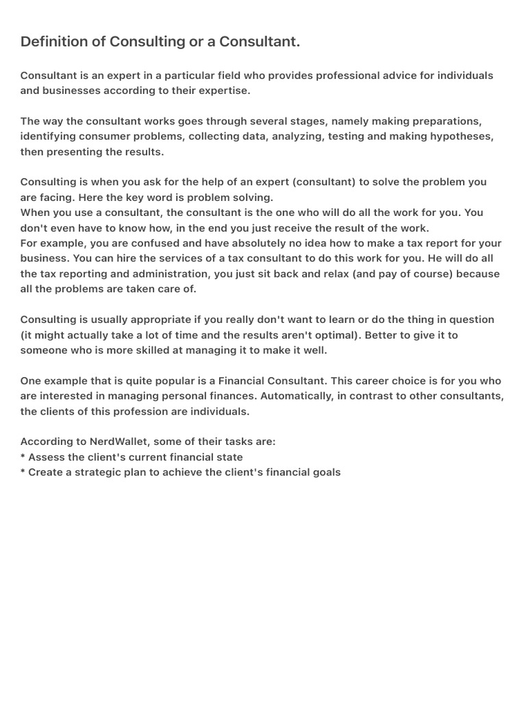 Definition of Consulting or A Consultant. | PDF