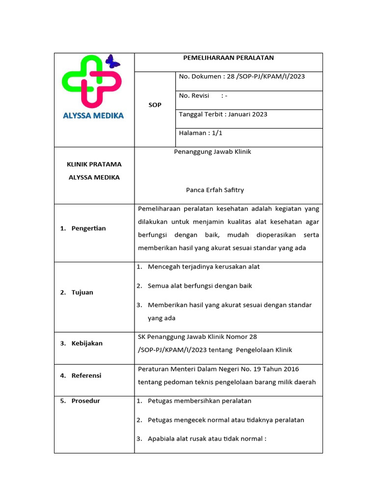 Sop Pemeliharaan Peralatan | PDF