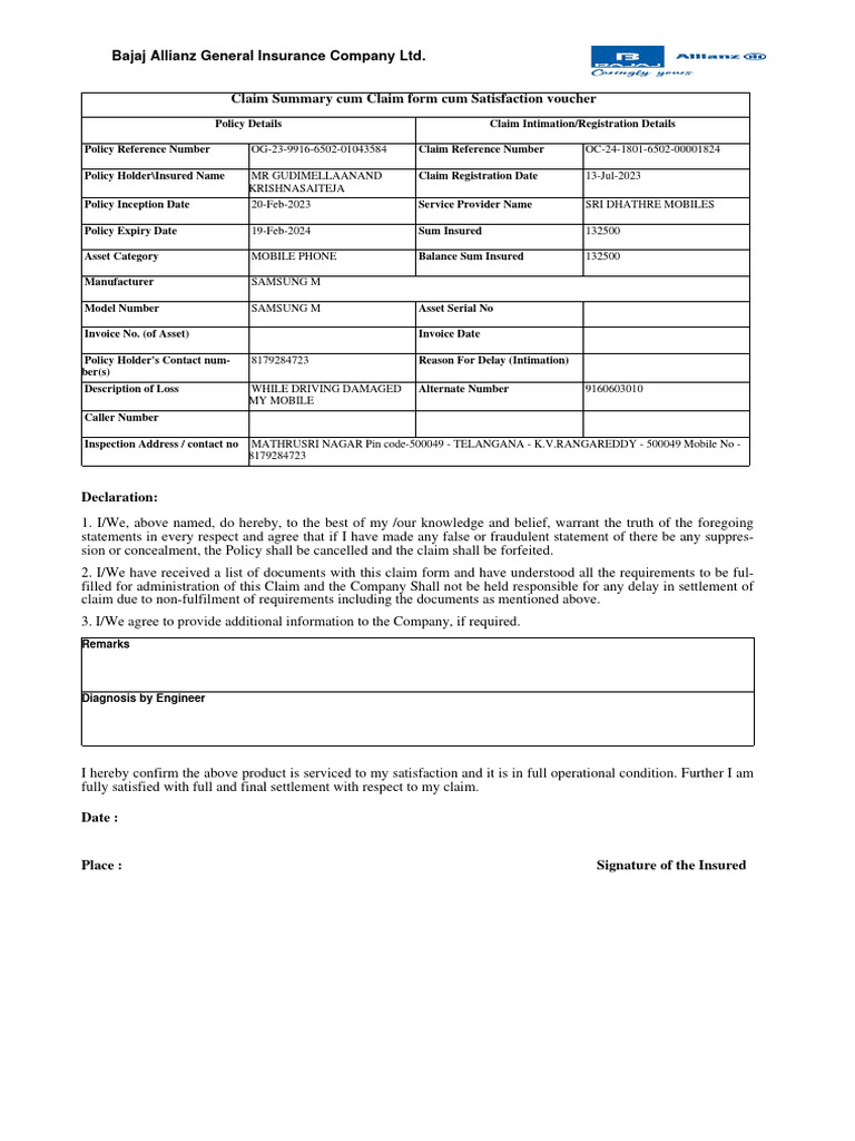 Claim Summary Report | PDF