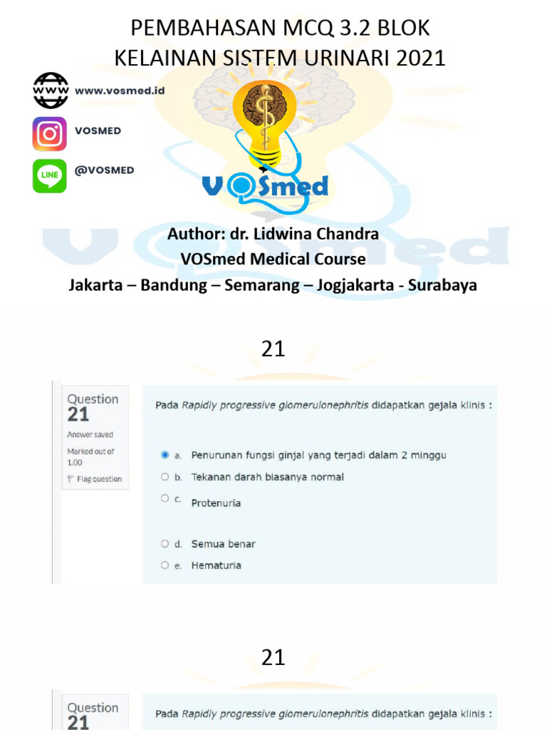 Pembahasan MCQ 3.2 Blok Kelainan Sistem Urinari 2021 | PDF