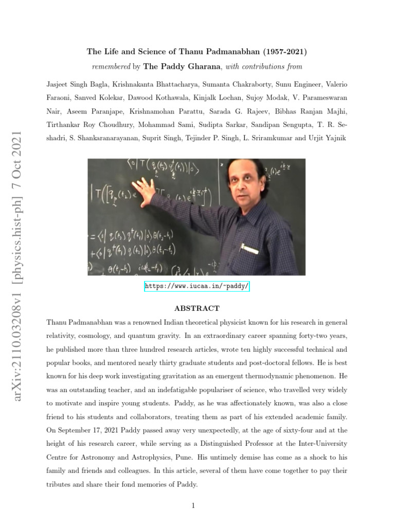 The Life and Science of Thanu Padmanabhan (1957-2021) Remembered by The ...