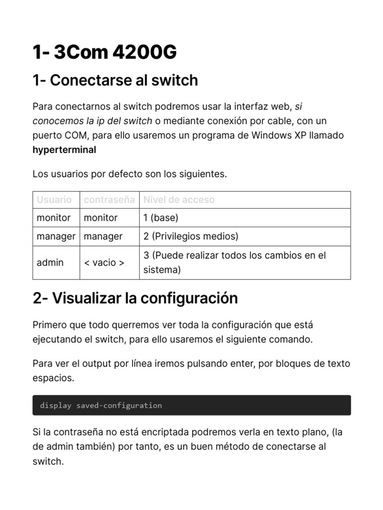 Guía de Configuración de Switch 3Com | PDF | Interfaz de línea de comando | Archivo de computadora