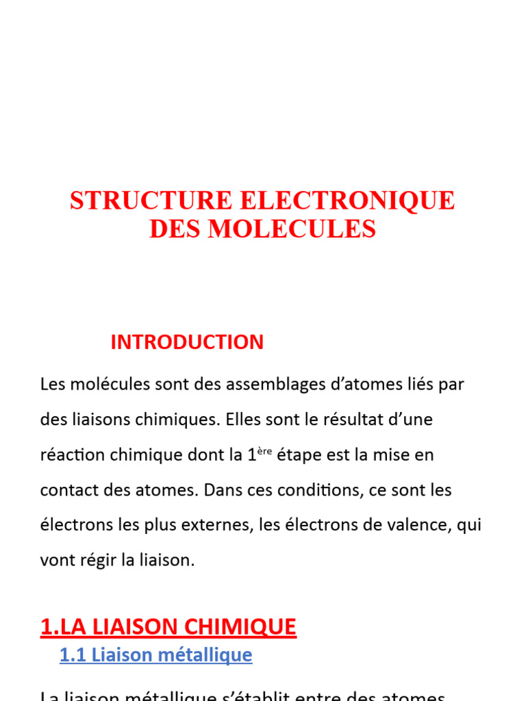 Structure Électronique des Molécules | PDF | Liaison chimique | Atomes
