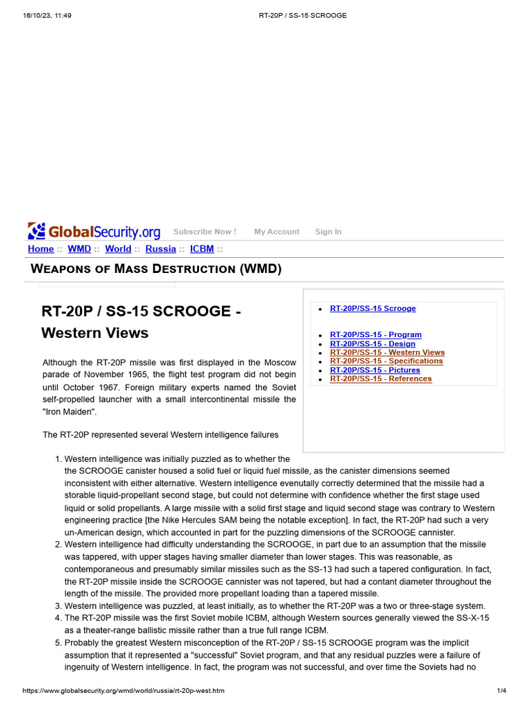 RT-20P - SS-15 Scrooge | PDF | Intercontinental Ballistic Missile | Rocket
