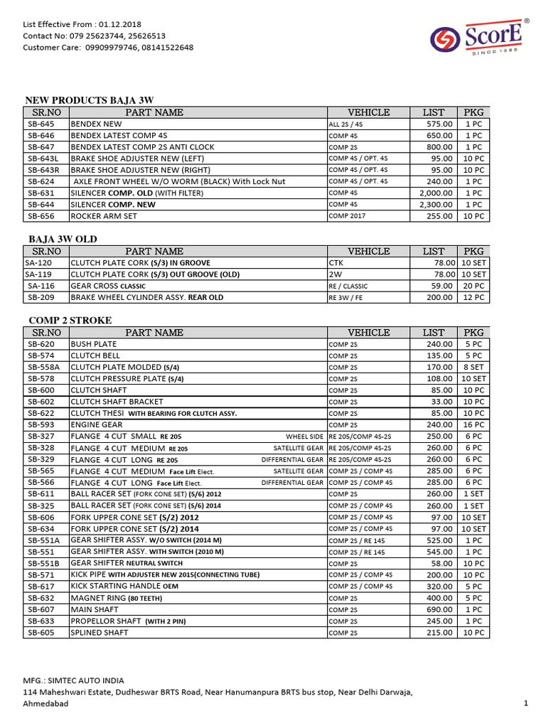 3w Prise List 211118 | PDF | Axle | Vehicles