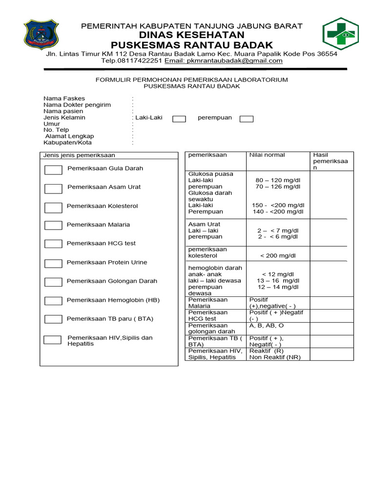 Form Pemeriksaan Lab | PDF