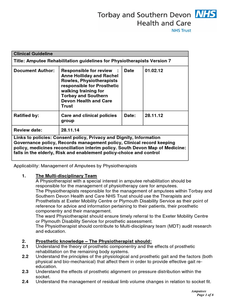 Amputee Rehabilitation Guidelines for Physiotherapists | PDF ...