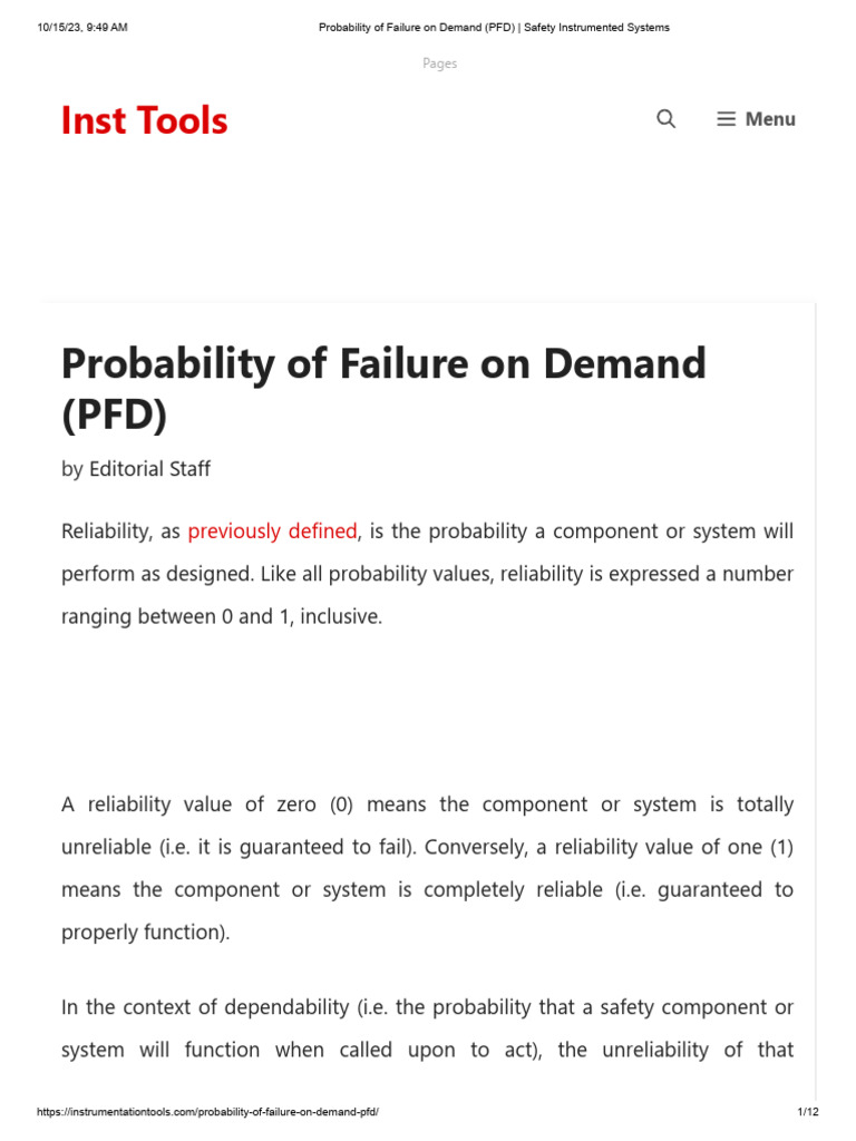 Probability of Failure On Demand (PFD) - Safety Instrumented Systems ...