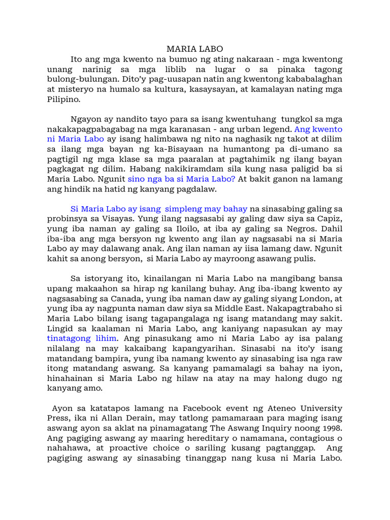 Maria Labo Story Script | PDF