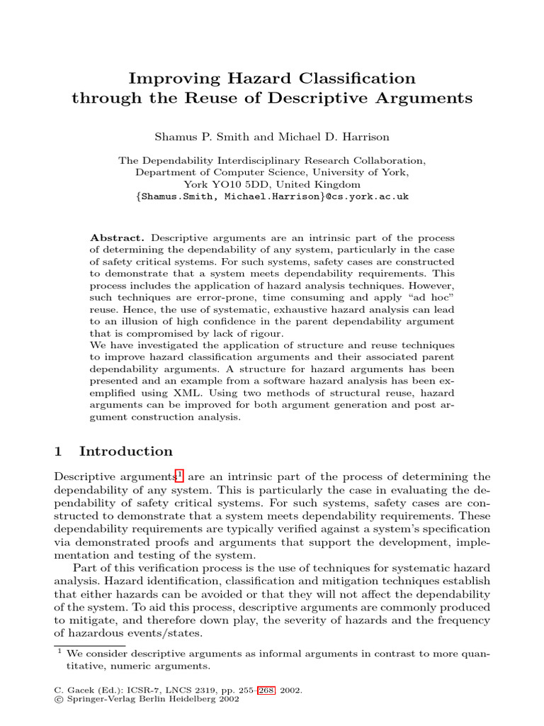 Improving Hazard Classification Through The Reuse of Descriptive Arguments | PDF | Argument | System