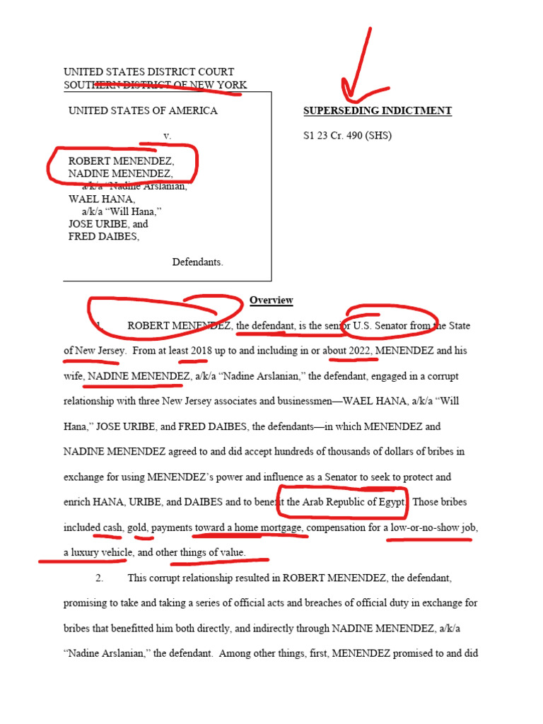 Menendez Superseding Indictment Pdf