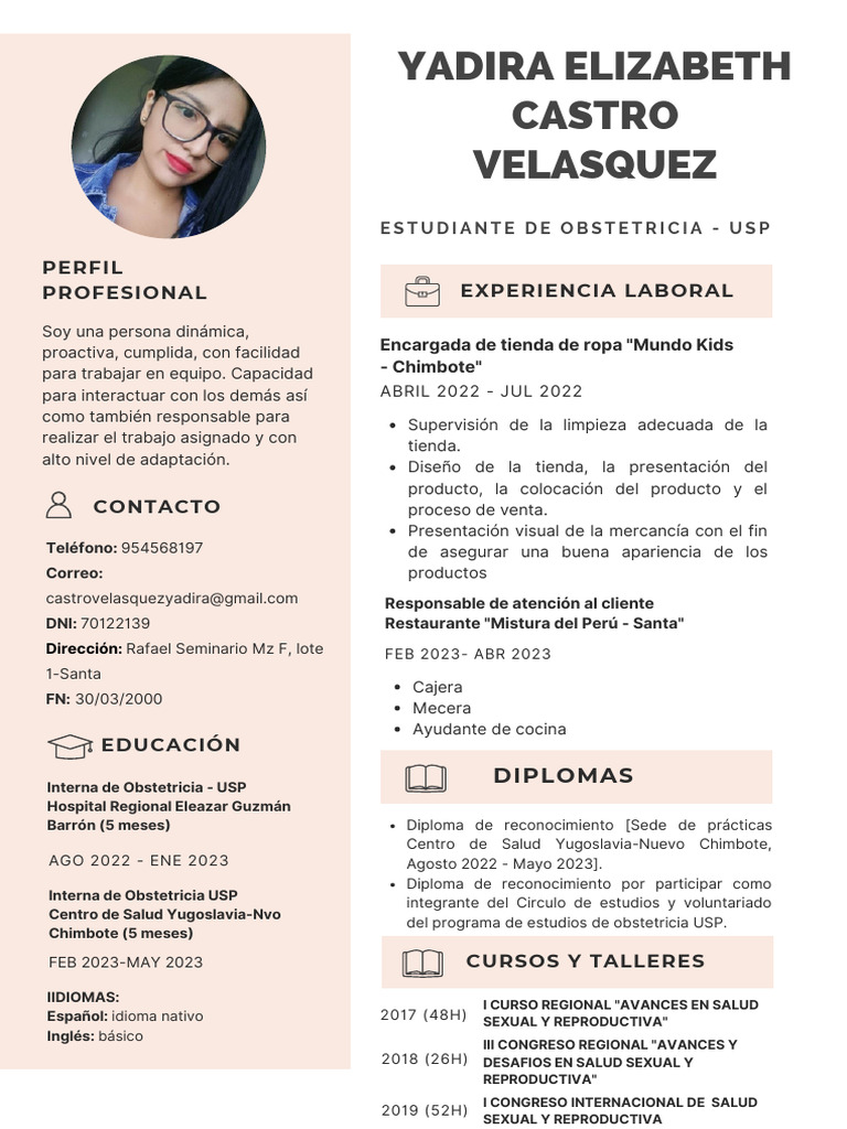 Yadira Castro: Interna en Obstetricia USP | PDF