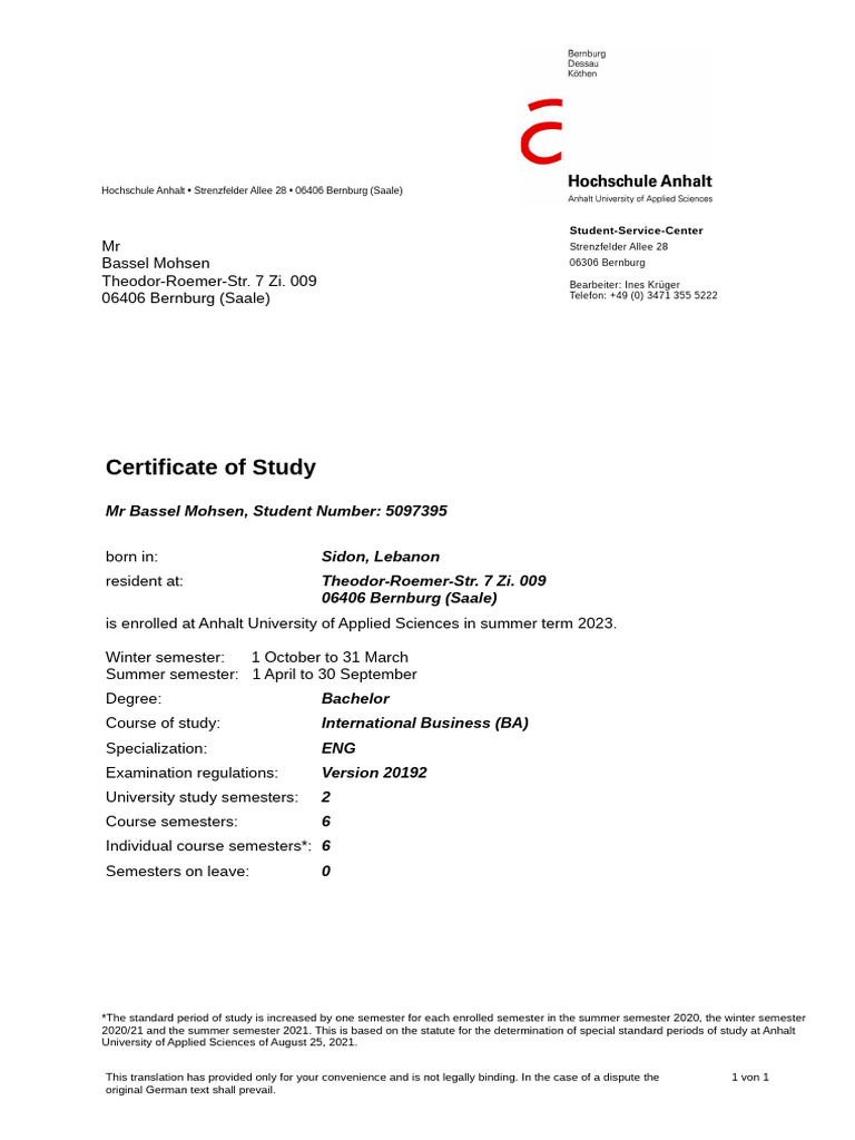 Study Certificate | PDF