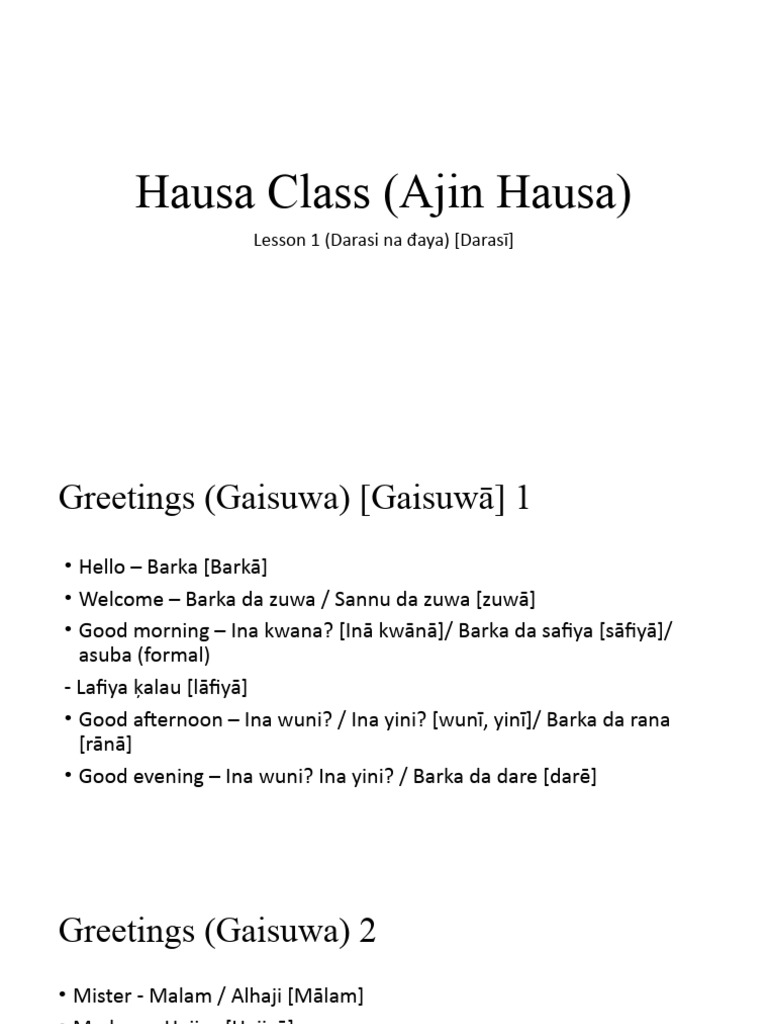 Hausa Greetings and Numbers Lesson | PDF