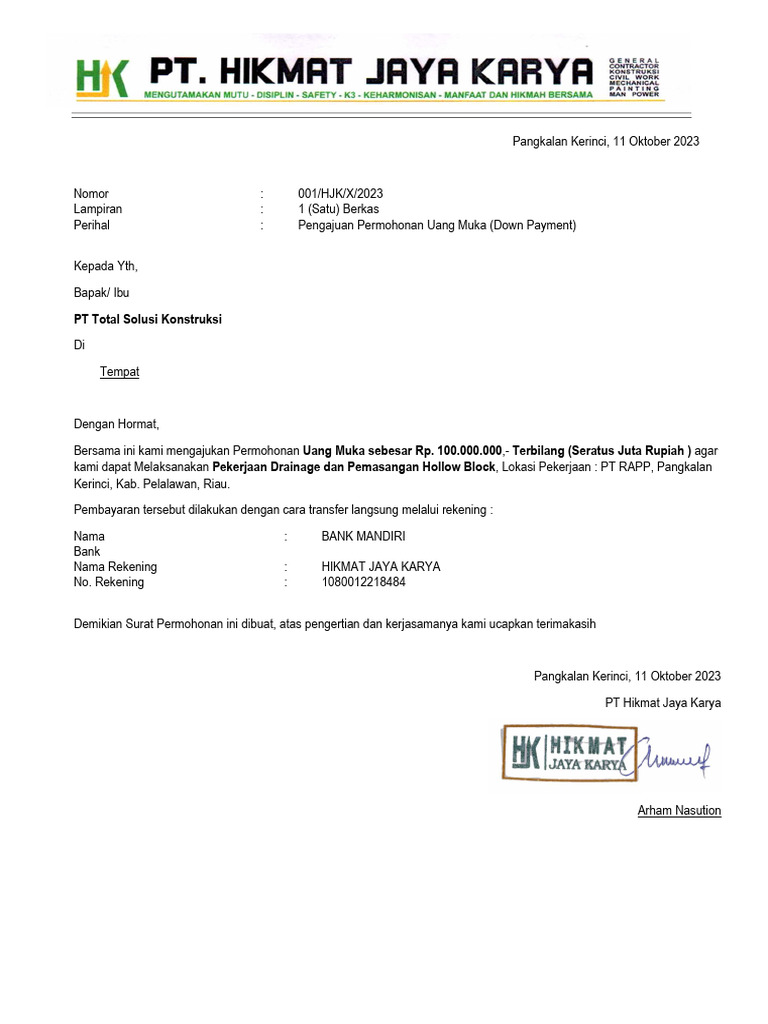 Pengajuan Permohonan Down Payment | PDF