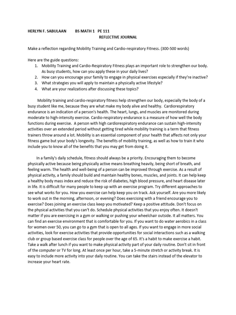 Reflective Journal | PDF | Physical Fitness | Flexibility (Anatomy)