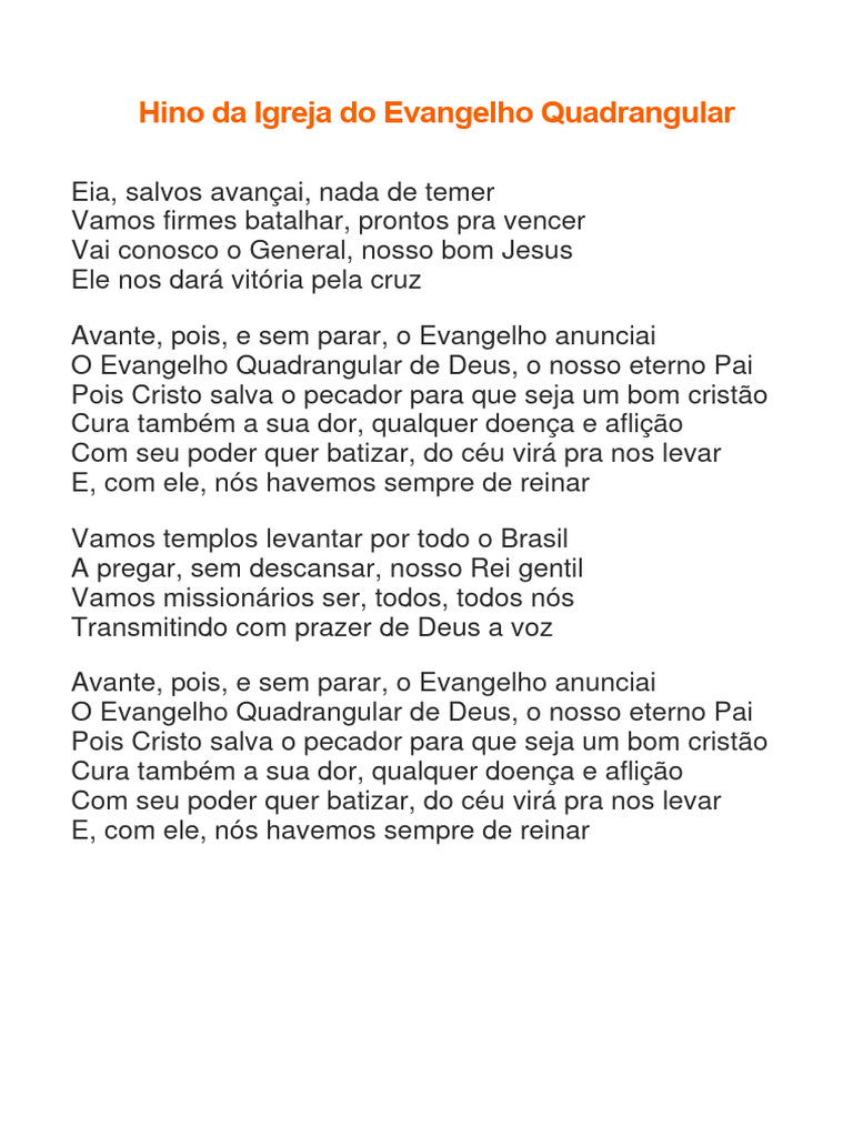 Hino Da Igreja Do Evangelho Quadrangular | PDF