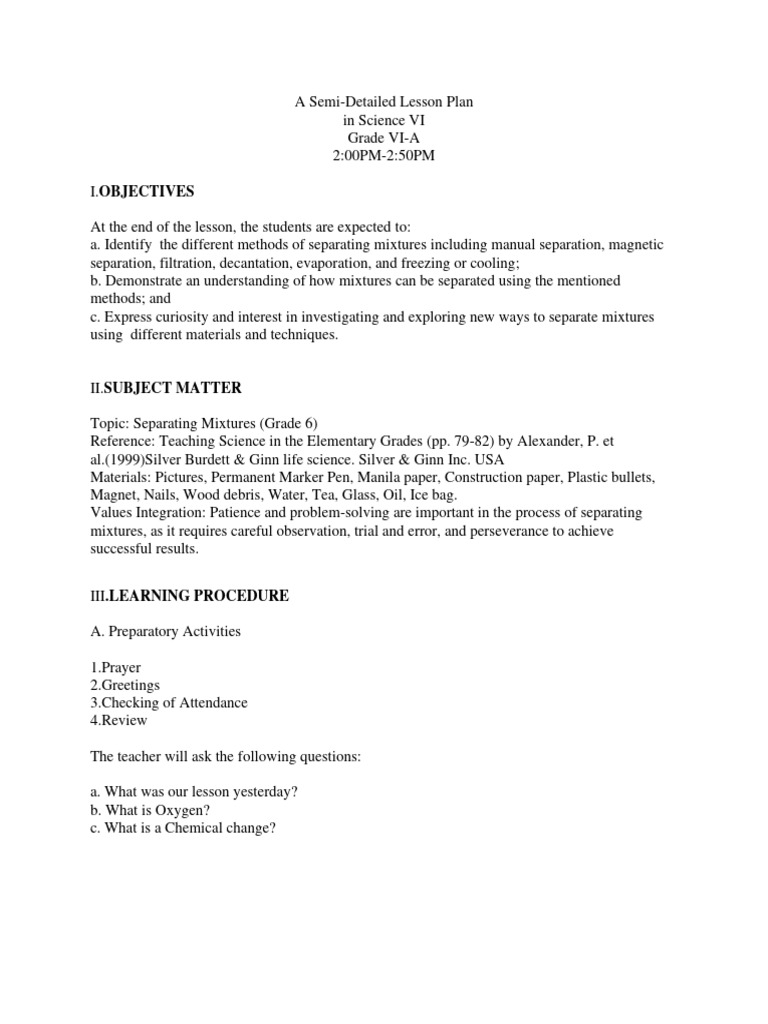 Akeel Lesson Plan | PDF | Filtration | Mixture