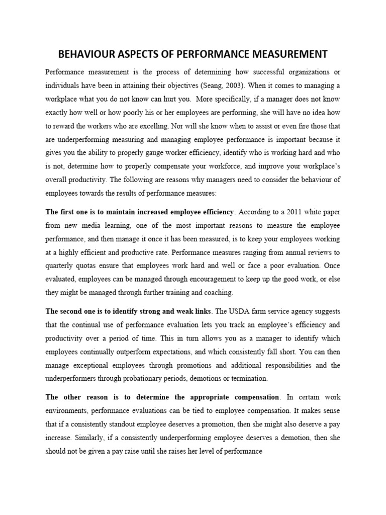 11.0. Behaviour Aspects of Performance Measurement | PDF | Incentive ...