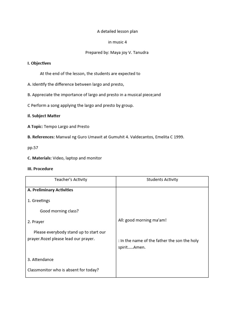 Music Lesson Plan | PDF | Tempo | Human Communication