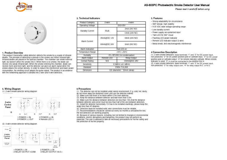 AS 603PC Photoelectric Smoke Detector User Manual | PDF | Detector ...