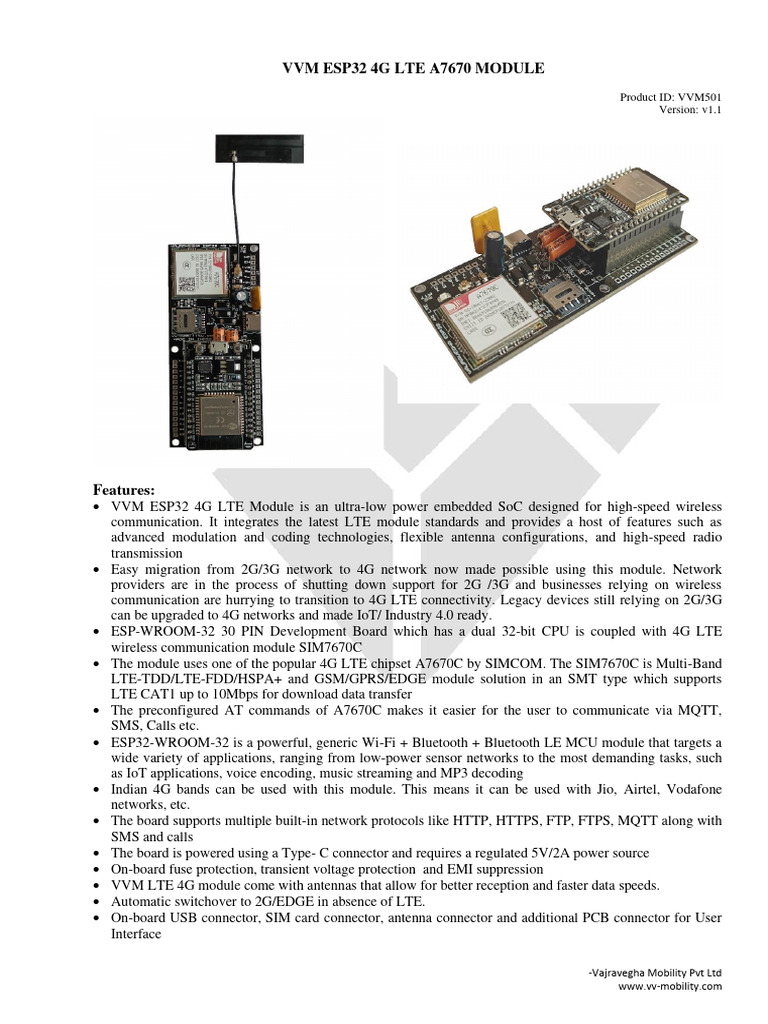 VVM501 Esp32 4G Lte Module | PDF | 4 G | Computer Network VVM501 Esp32 4G Lte Module | PDF | 4 G | Computer Network