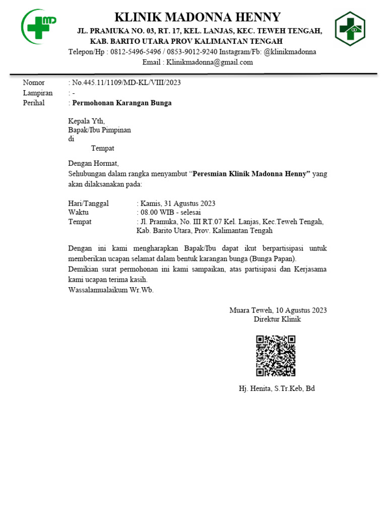 Surat Permohonan Karangan Bunga | PDF