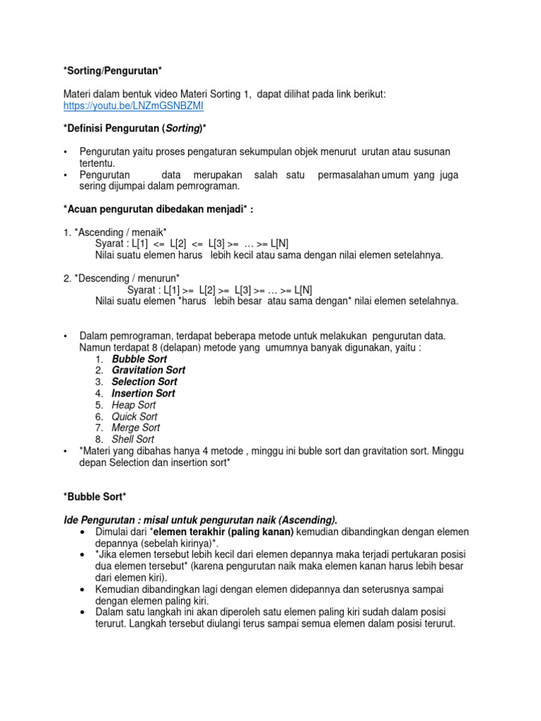 Pertemuan 9 - Sorting-A | PDF