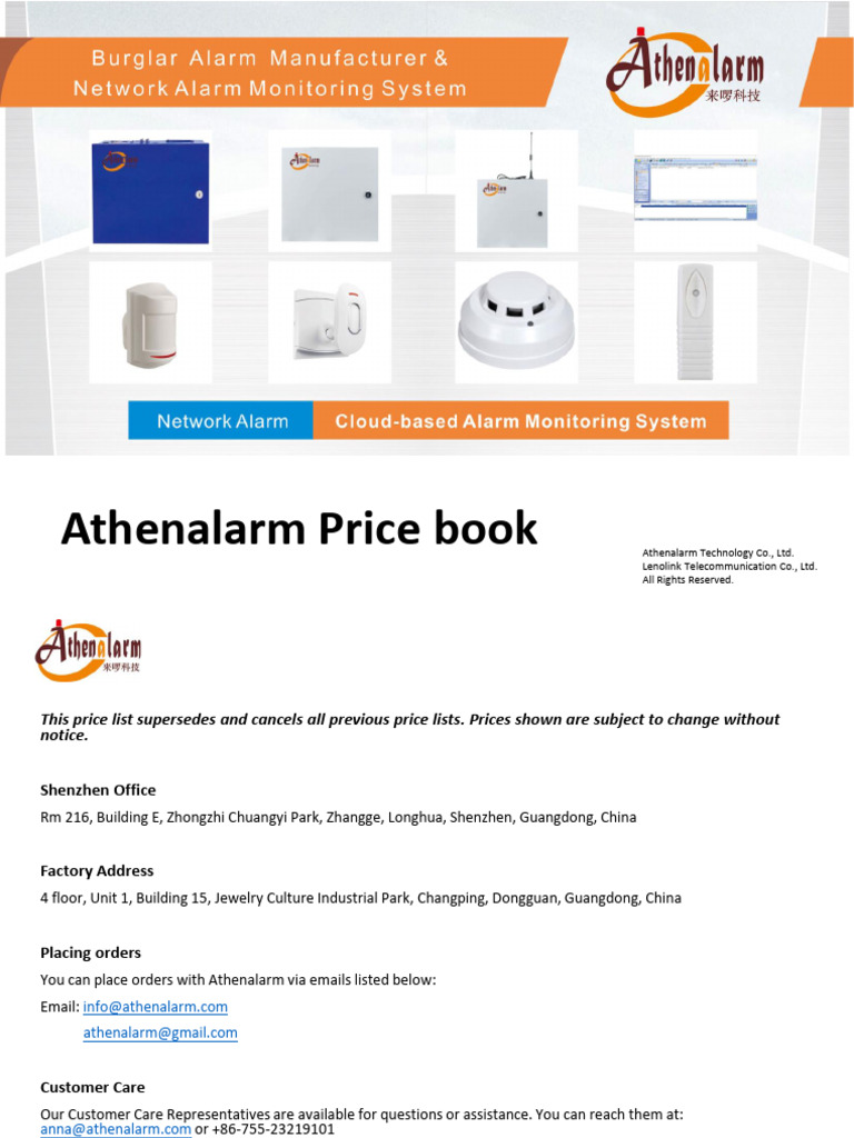 Athenalarm Price Book (20230428) | Download Free PDF | Security Alarm | Sensor