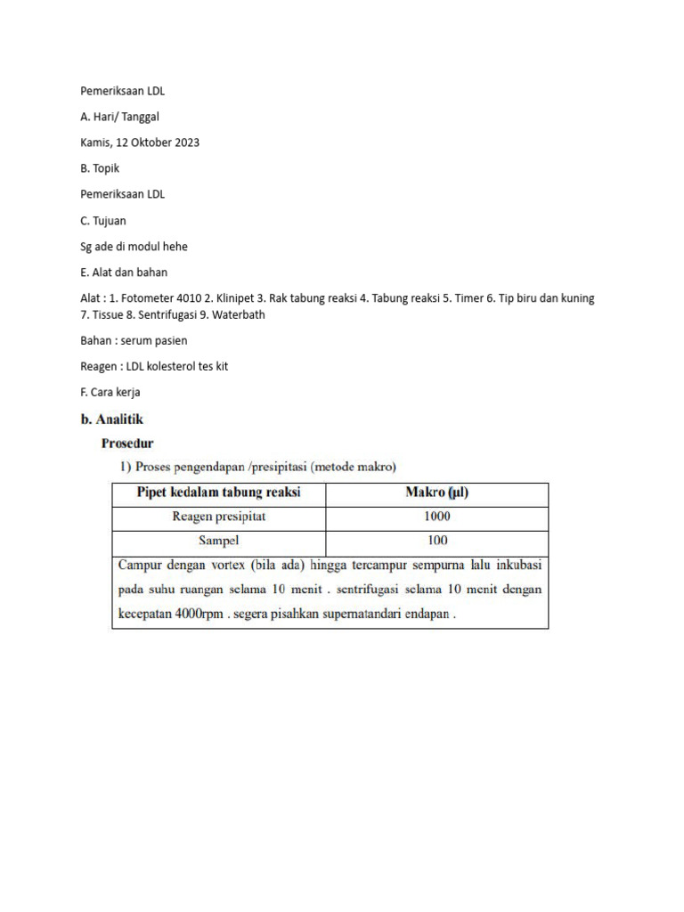 Pemeriksaan LDL | PDF | Sains & Matematika